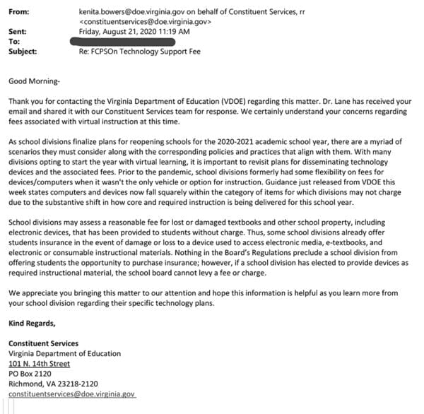VDOE: School Divisions May Not Charge Students for Computers or Other ...